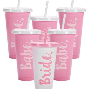 Bride & Babe Bachelorette Cups for Bachelorette Party [6 Pack] | Bachelorette Party Supplies | Bachelorette Party Cups | Bride Cup & Bridesmaids Cups | Bridal Party Cups | Bridesmaid Tumbler Set of 6