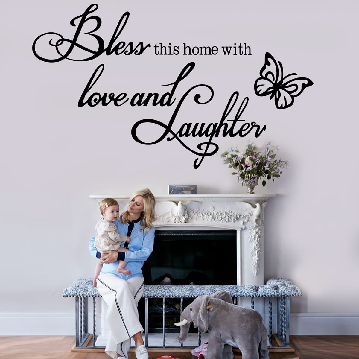 Wall Decal Wall Sticker Inspirational Quotes Bless This Home with Love and Laughter Wall Decal Wall Stickers for Bedroom Living Room Nursey Classroom Home Decor.