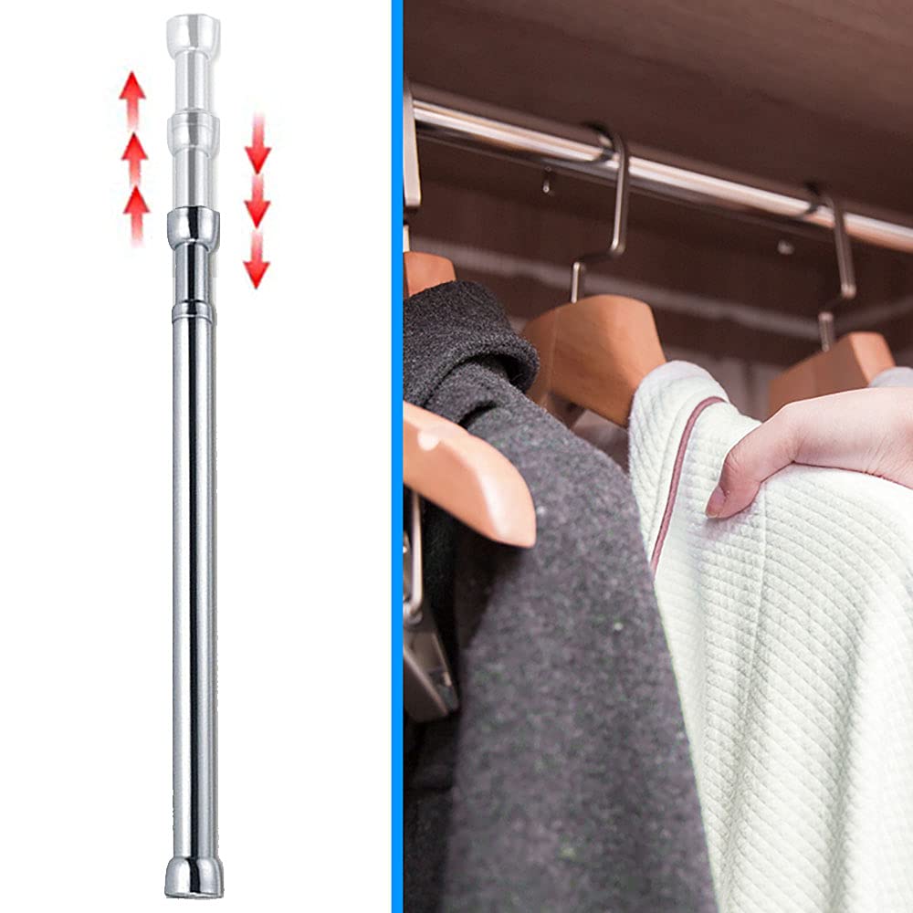 AUSGLEIFEN 18 to 30 inches Adjustable closet Rod, Wall mounted hanging Rod for closet, Premium 304 Stainless Steel closet Pole closet Bar with socket set for Wardrobes,small