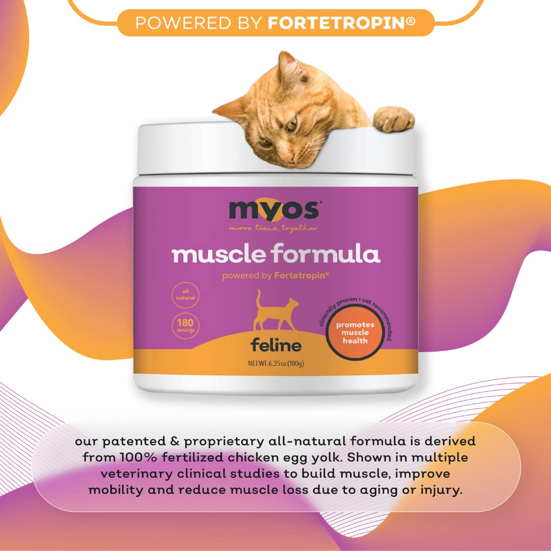 MYOS Feline Muscle Formula - Powered by Fortetropin for Senior Cats - Aids Weight Gain, Muscle Growth & Mobility Support - Natural, Cat Nutritional Supplement - 180 Servings