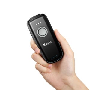 eyoyo mini 1d bluetooth barcode scanner wireless, with power on/off button, volume up/down button,1500mah rechargeable battery, portable bar codes reader for windows, mac computer, android, ios phones