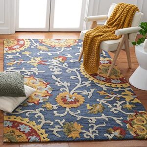 safavieh blossom collection 5' x 8' navy/multi blm401n handmade floral premium wool living room dining bedroom area rug