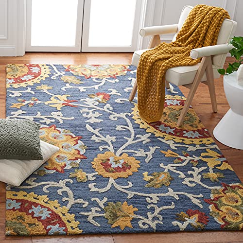 SAFAVIEH Blossom Collection 5' x 8' Navy/Multi BLM401N Handmade Floral Premium Wool Living Room Dining Bedroom Area Rug