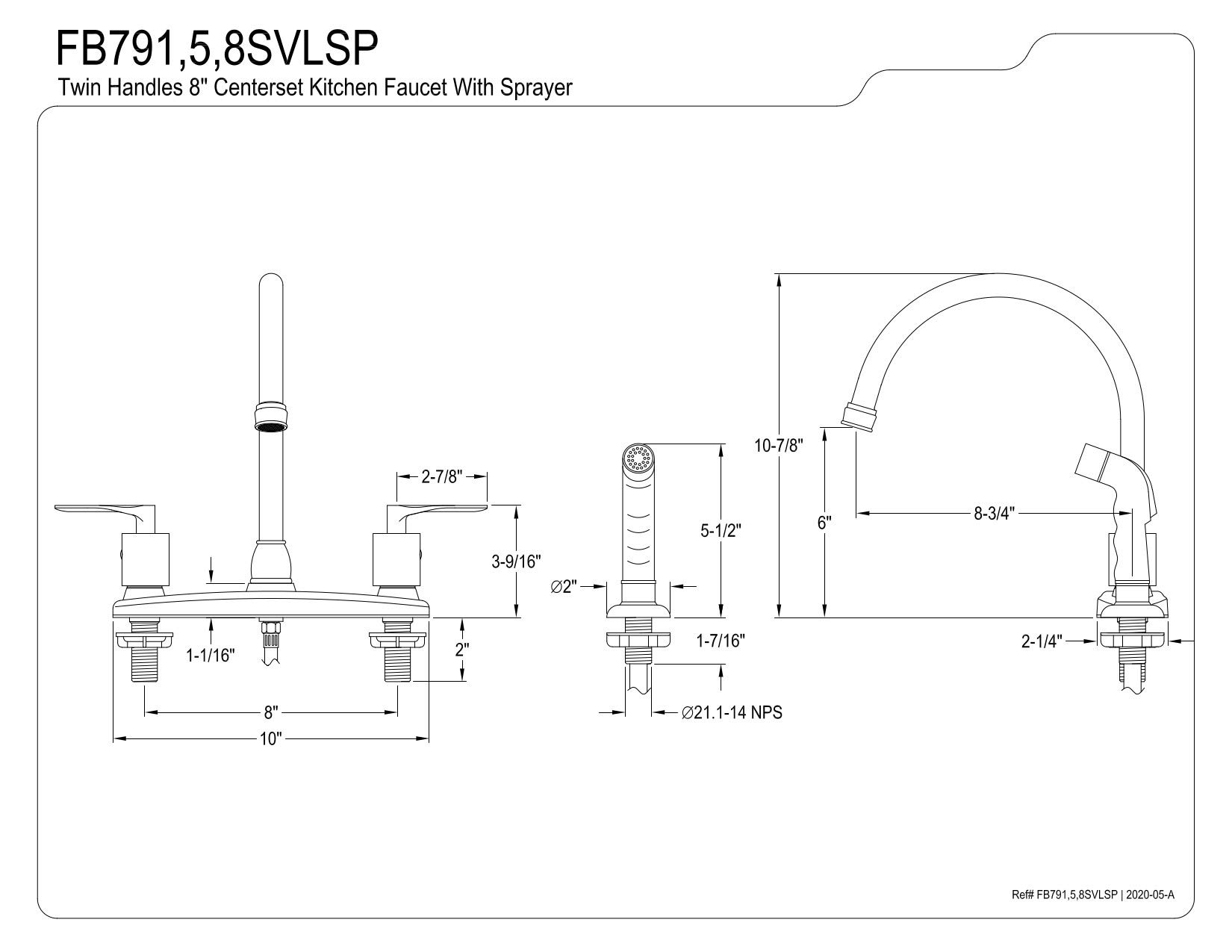 Kingston Brass FB791SVLSP Serena 8" Centerset Kitchen Faucet, Polished Chrome