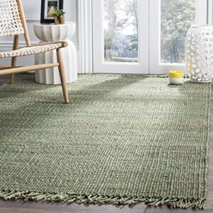 safavieh natural fiber collection 4' square green nf368g handmade boho fringe woven premium jute living room dining bedroom area rug