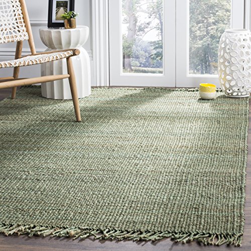 SAFAVIEH Natural Fiber Collection 4' Square Green NF368G Handmade Boho Fringe Woven Premium Jute Living Room Dining Bedroom Area Rug