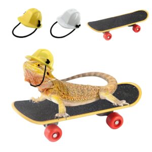 vehomy bearded dragon accessories small engineer hat for bearded dragon lizard construction helmet hats and mini scooter for hamster lizard parrot reptile small animals 3pcs