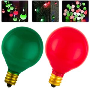 25 Pack G40 Red Light Bulb Green Light Bulb Ceramic Incandescent 5 Watt E12 Base G40 Light Bulbs Replacement for String Lights Colored Bulb Candelabra Based Red Bulb Green Bulb Christmas Bulb