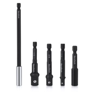 duratech 5-piece socket adapters and extension bar set - with 1/4-inch hex shank - 1/4" 3/8" 1/2" extension adapter for impact drivers/drills, premium cr-v steel with black phosphate finish