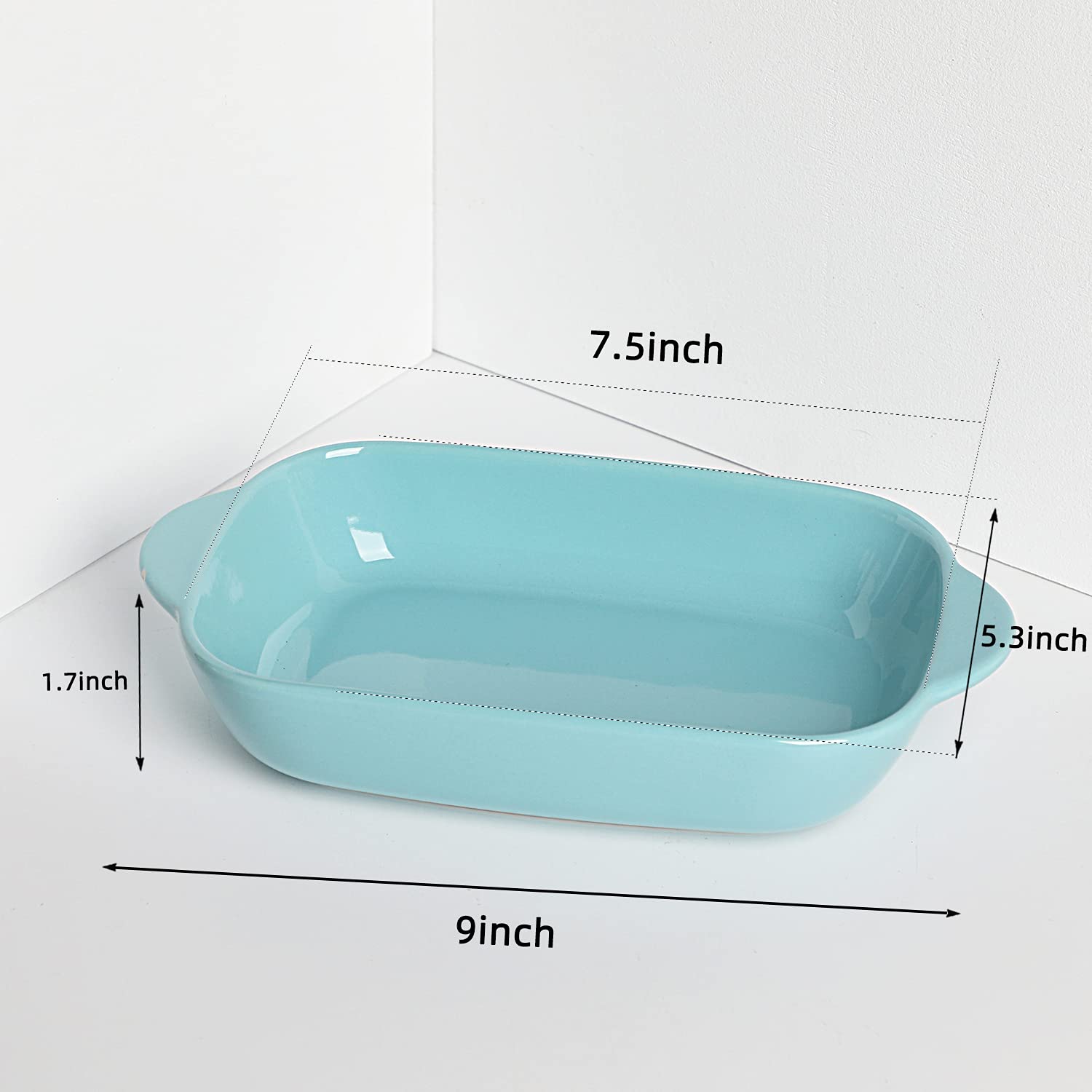 LEETOYI Ceramic Small Baking Dish 7.5-Inch Set of 4, Rectangular Bakeware with Double Handle, Baking Pans for Cooking and Cake Dinner (Turquoise)