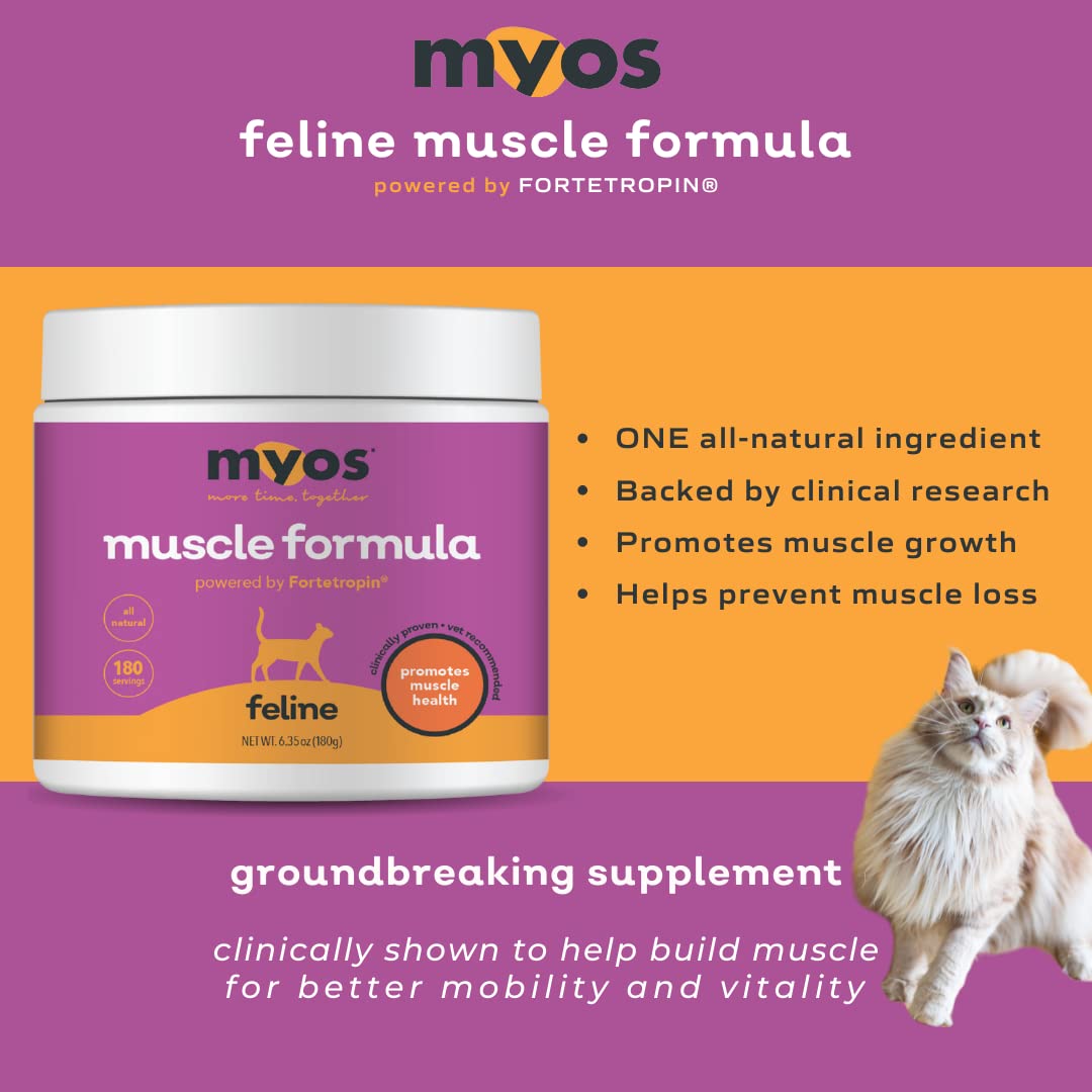 MYOS Feline Muscle Formula - Powered by Fortetropin for Senior Cats - Aids Weight Gain, Muscle Growth & Mobility Support - Natural, Cat Nutritional Supplement - 180 Servings