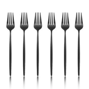 jankng salad dessert forks set of 6, dessert forks set table forks flatware 18/0 stainless steel matte polishing 7.48-inch silverware (black, 6pcs)