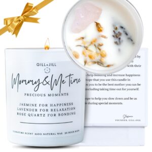 mommy and me time aromatherapy candle, gifts for new moms, ​paraffin-free 100% natural soy wax blend with jasmine, rose quartz crystal and lavender