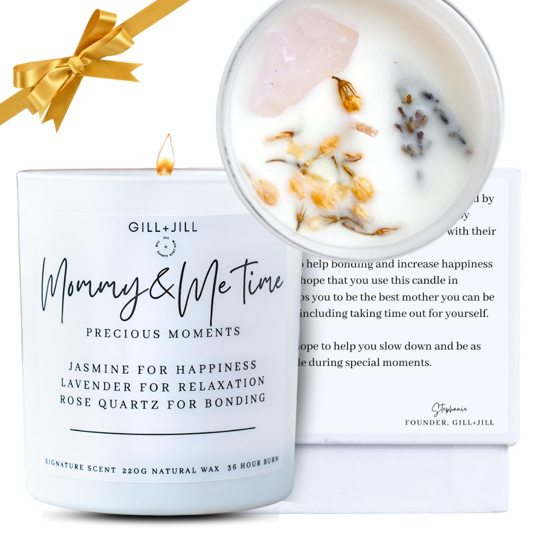 Mommy and Me Time Aromatherapy Candle, Gifts for New Moms, ​Paraffin-Free 100% Natural Soy Wax Blend with Jasmine, Rose Quartz Crystal and Lavender