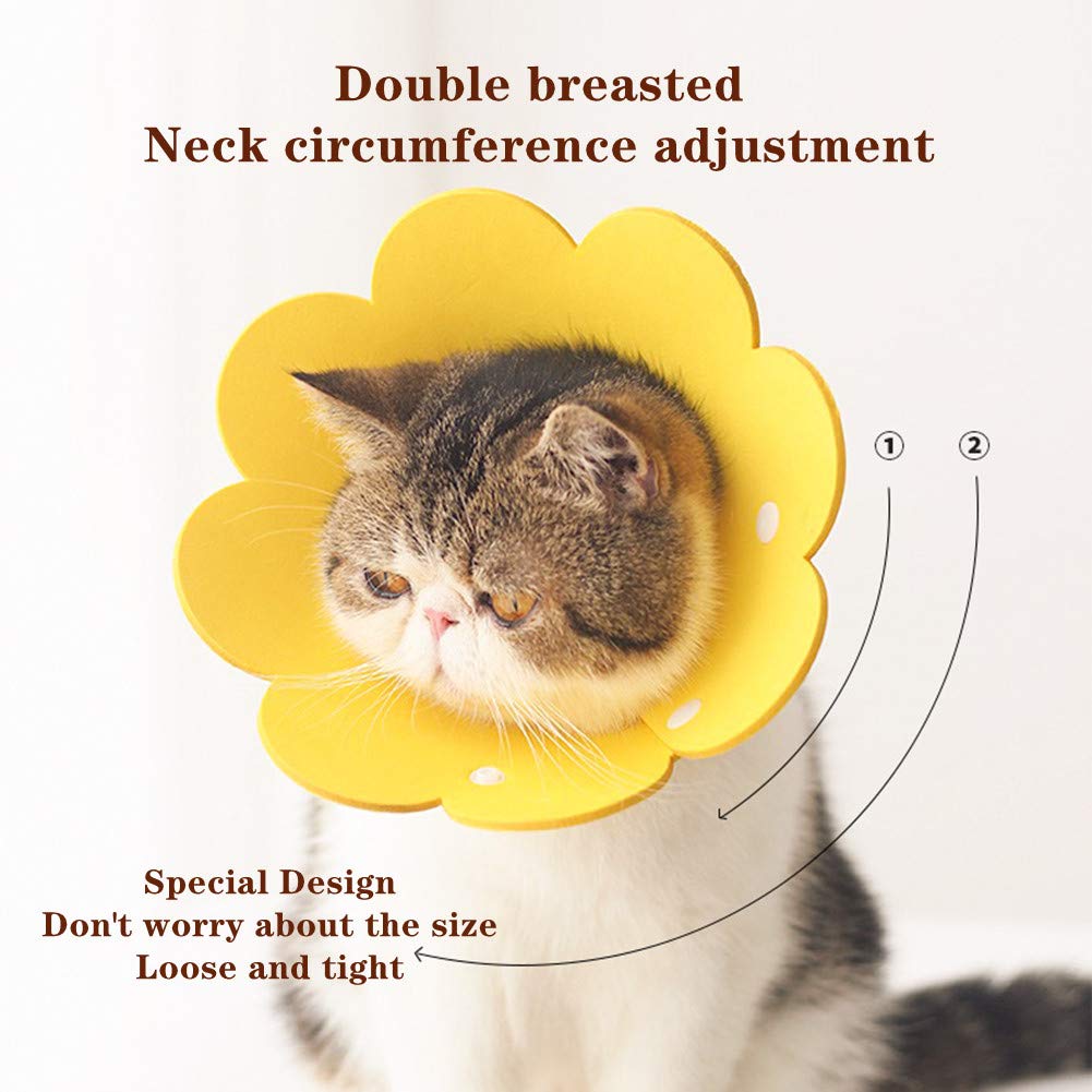 Cat Elizabeth Recovery Collar, Cat Cone After Surgery Adjustable with Sunflower Cute Collar for Cats After Surgery Cat Neck Cone to Stop Licking Cats Kittens Small Dogs