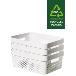 Curver Infinity Dots Set of 3 100% Recycled Medium Storage Baskets 11 Litres - White