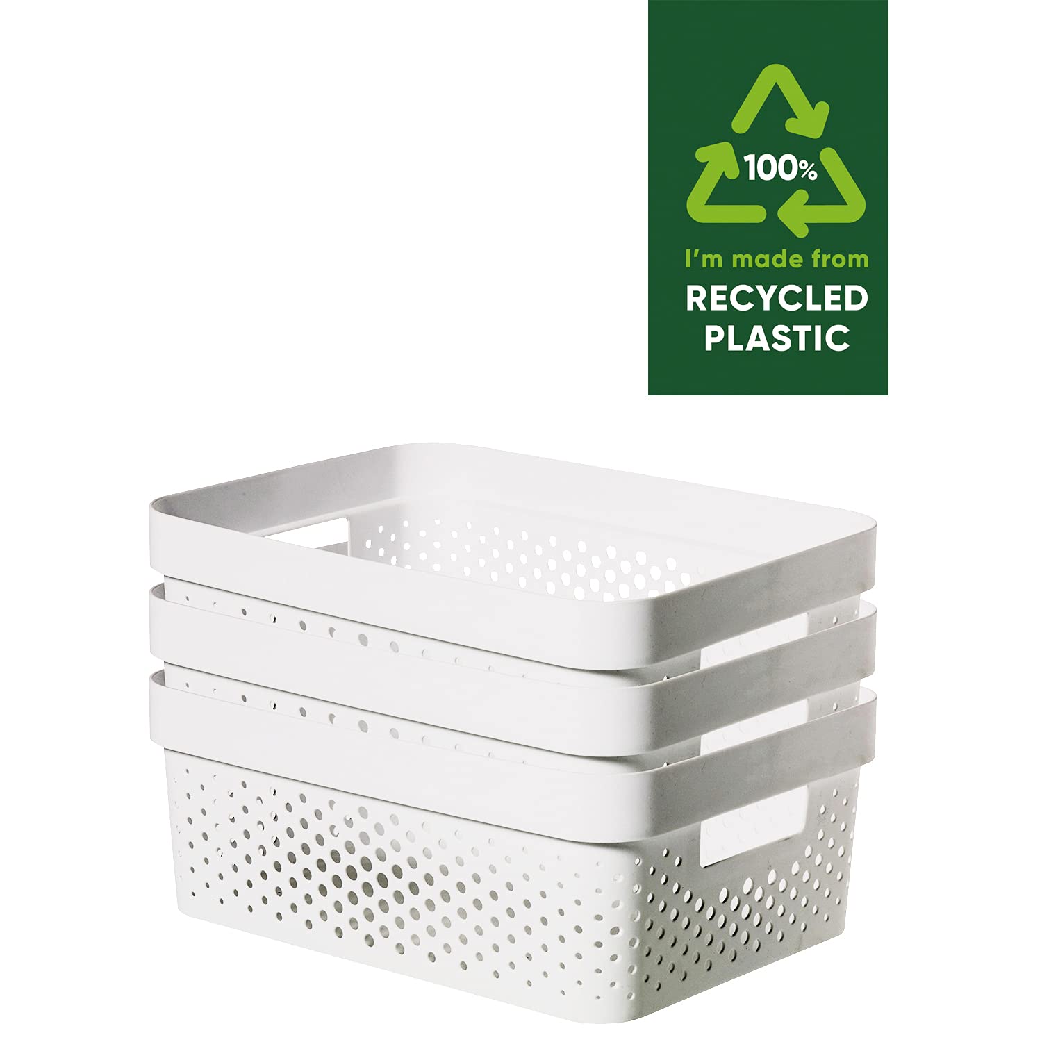 Curver Infinity Dots Set of 3 100% Recycled Medium Storage Baskets 11 Litres - White