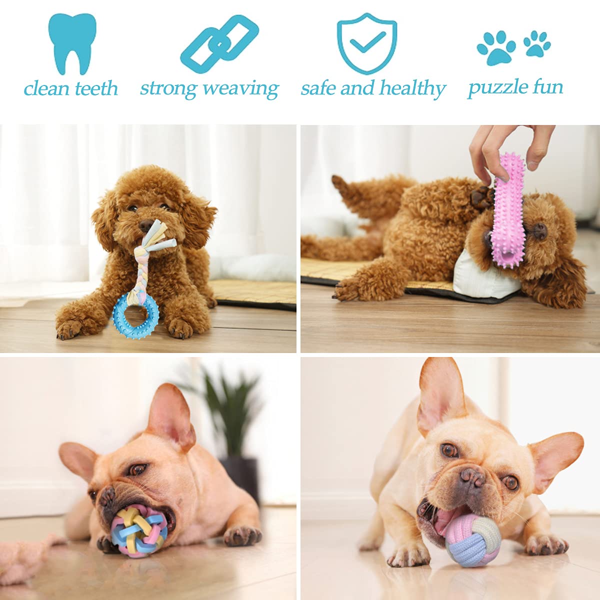 BENSEAO Puppy Chew Toys for Teething Puppy Toys Small Dog Toys Puppy Teething Toys Dog Chew Toy Rope Balls Interactive Teeth Cleaning Tug Toys Storage Basket