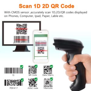 Barcode Scanner Wireless QR Code Scanner Support Screen 1D 2D Scan,ADXZZ Handheld Wired Rechargeable Portable Long Range Transmission Bar code Scanners Cordless Barcode Reader for Mobile Payment Store