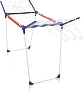 leifheit pegasus 200 solid standing clothes airer with accessories, folding clothes rack for outdoor and indoor, 20 m clothes horse with 4 clips for drying small items and 5 hangers [amazon exclusive]