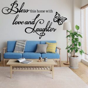 wall decal wall sticker inspirational quotes bless this home with love and laughter wall decal wall stickers for bedroom living room nursey classroom home decor.