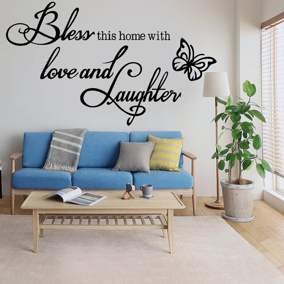 Wall Decal Wall Sticker Inspirational Quotes Bless This Home with Love and Laughter Wall Decal Wall Stickers for Bedroom Living Room Nursey Classroom Home Decor.