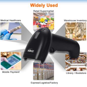 Barcode Scanner Wireless QR Code Scanner Support Screen 1D 2D Scan,ADXZZ Handheld Wired Rechargeable Portable Long Range Transmission Bar code Scanners Cordless Barcode Reader for Mobile Payment Store