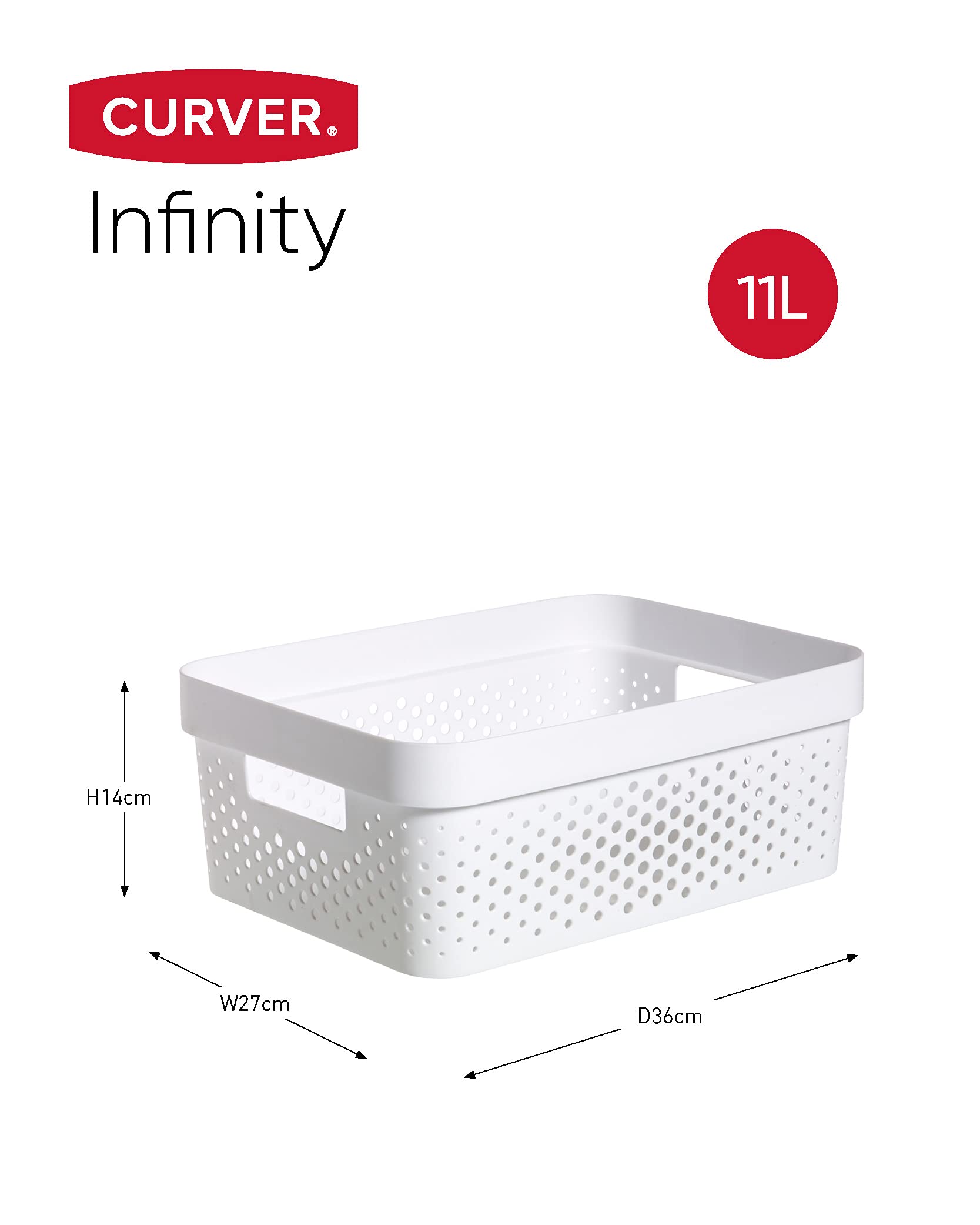 Curver Infinity Dots Set of 3 100% Recycled Medium Storage Baskets 11 Litres - White