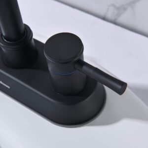 Rainovo 4 Inch Centerset Matte Black Bathroom Faucet with Pop-Up Sink Drain, Bathroom Vanity Sink Faucet 3-Hole Stainless Steel High Arc, Supply Utility Hose for Laundry Faucet 2 Handles with Overflow