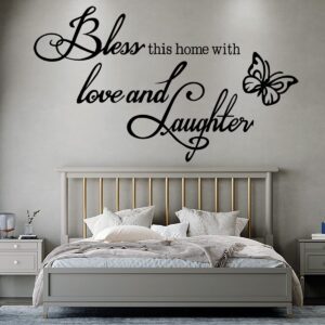 Wall Decal Wall Sticker Inspirational Quotes Bless This Home with Love and Laughter Wall Decal Wall Stickers for Bedroom Living Room Nursey Classroom Home Decor.