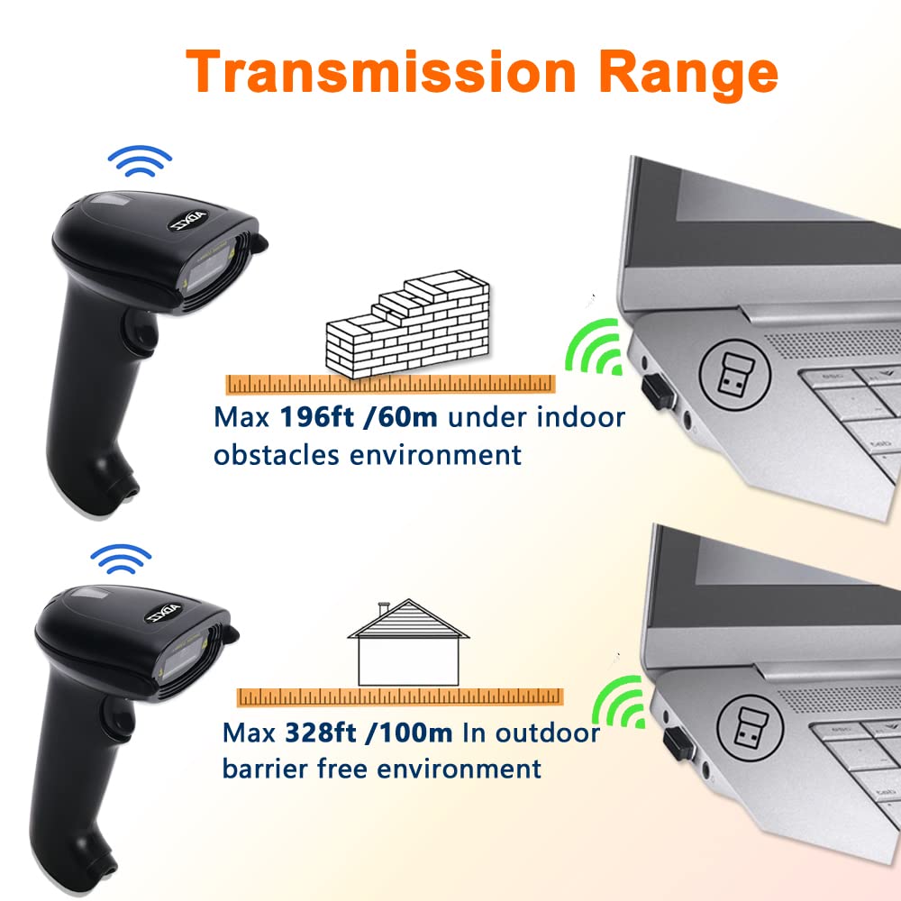 Barcode Scanner Wireless QR Code Scanner Support Screen 1D 2D Scan,ADXZZ Handheld Wired Rechargeable Portable Long Range Transmission Bar code Scanners Cordless Barcode Reader for Mobile Payment Store