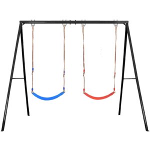 ikare metal swing frame with 2 belt swing seats, extra large swing set for kids and adults, 2 seats supports up to 440 lbs, fits for indoor and outdoor activities, garden, backyard, playground