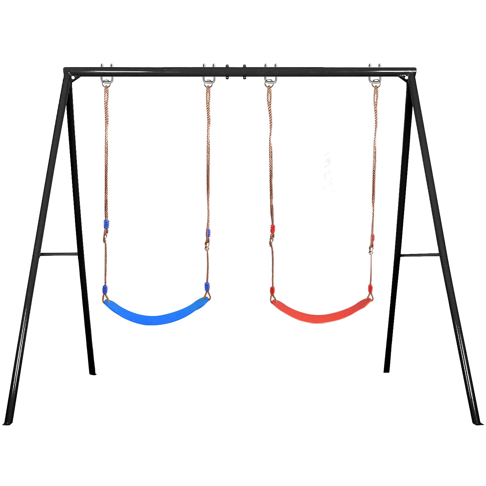 IKARE Metal Swing Frame with 2 Belt Swing Seats, Extra Large Swing Set for Kids and Adults, 2 Seats Supports up to 440 LBS, Fits for Indoor and Outdoor Activities, Garden, Backyard, Playground