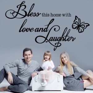 Wall Decal Wall Sticker Inspirational Quotes Bless This Home with Love and Laughter Wall Decal Wall Stickers for Bedroom Living Room Nursey Classroom Home Decor.