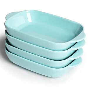 leetoyi ceramic small baking dish 7.5-inch set of 4, rectangular bakeware with double handle, baking pans for cooking and cake dinner (turquoise)