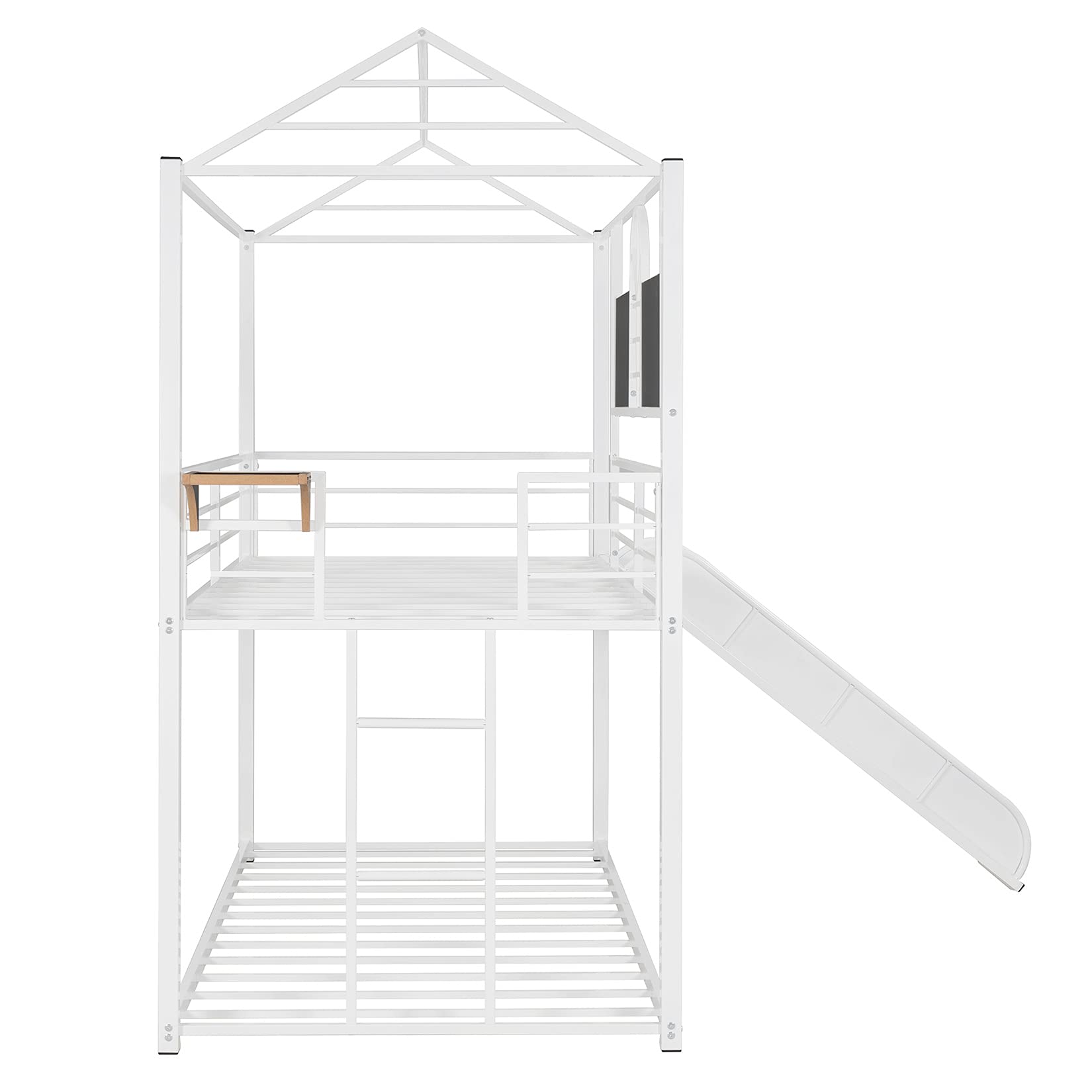 Harper & Bright Designs Bunk Bed with Slide, House Bunk Beds Metal Frame Twin Over Twin Bunk Bed for Kids Toddlers Girls Boys, White