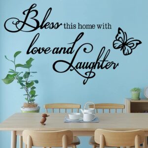 Wall Decal Wall Sticker Inspirational Quotes Bless This Home with Love and Laughter Wall Decal Wall Stickers for Bedroom Living Room Nursey Classroom Home Decor.