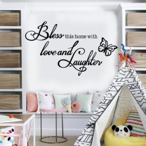 Wall Decal Wall Sticker Inspirational Quotes Bless This Home with Love and Laughter Wall Decal Wall Stickers for Bedroom Living Room Nursey Classroom Home Decor.