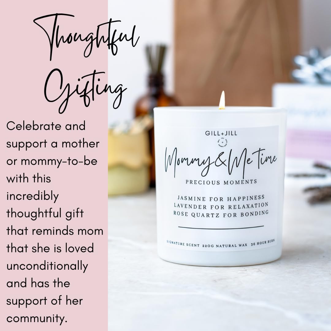 Mommy and Me Time Aromatherapy Candle, Gifts for New Moms, ​Paraffin-Free 100% Natural Soy Wax Blend with Jasmine, Rose Quartz Crystal and Lavender