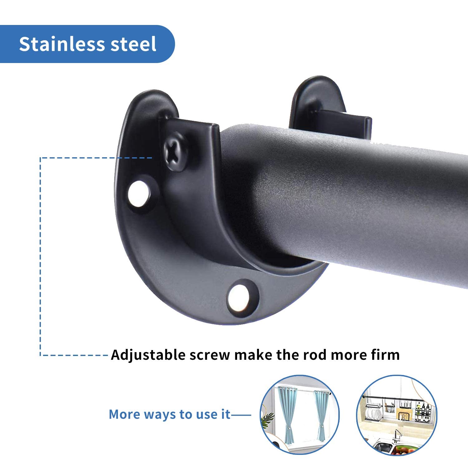 Rise age Stainless Steel Closet Rod Bracket, 1-1/4 Inch Diameter Closet Rod Holder 2 Pcs, Heavy Duty Curtain Rod Holder, Black Closet Rod Support with Screws