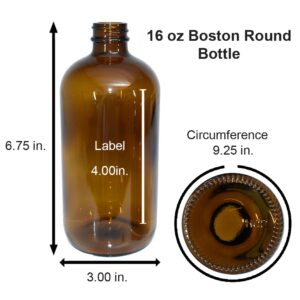 GlassBottleOutlet (Pack of 20) 16 oz. Amber Boston Round with Black Poly Cone Cap