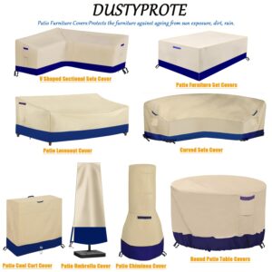 DUSTYPROTE Curved Sofa Cover,Outdoor Couch Cover 600D，Outdoor Sectional Covers Waterproof 120" L(Back)/82" L(Front) x 36" D x 38" H, Khaki with Dark Blue, Cover Only