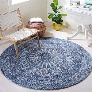 safavieh marquee collection 6' round blue/grey mrq110n handmade mandala medallion wool living room dining bedroom foyer area rug