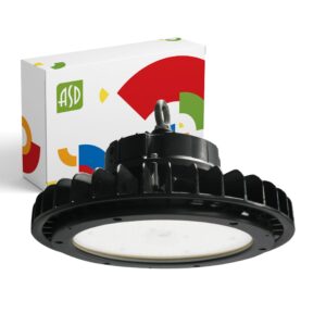 asd ufo led high bay light 100w, 15066 lm 3500k, dimmable, 120v-277v work light, commercial bay lighting, led high bay lights for warehouse, shop, waterproof ip69k, ul&dlc premium listed