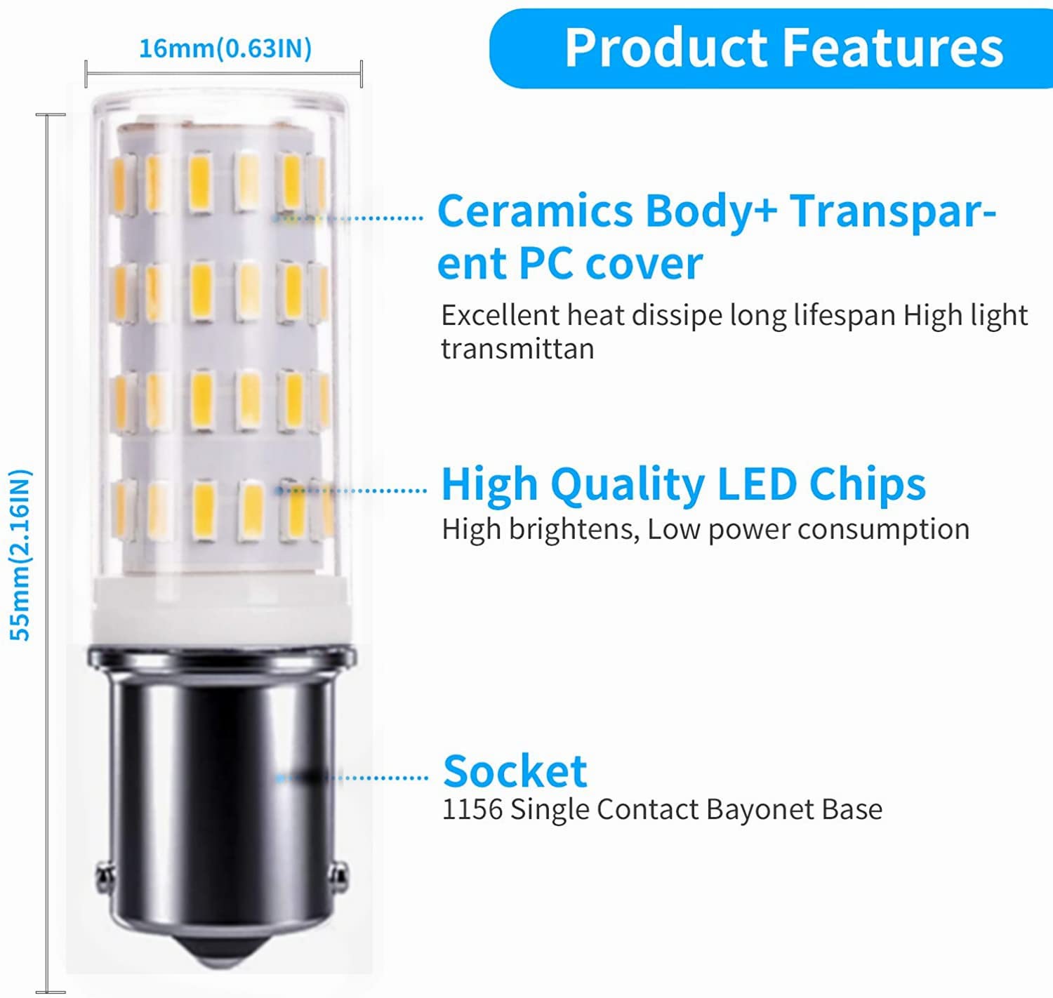 Ba15s 1156 1141 S8 12V-24V Led Bulbs, 5Watt Low Voltage Bayonet Single Contact, 500Lm Warm White 3000K, for RV, Outdoor Landscape Lighting and Camper, Boat Lights. (Pack of 2)