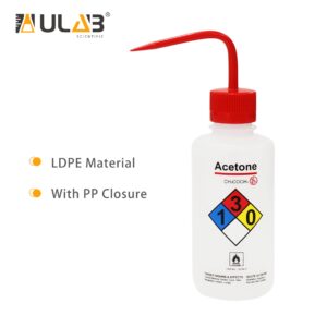 ULAB Safety Wash Bottles, 4pcs of Acetone Wide-Mouth Wash Bottles, LDPE Material, Vol.500ml, UWB1022