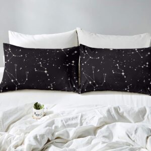 Galaxy Sheets Set Full Size for Kids Girls Boys Outer Space Starry Sky Bedding Set Teens Constellation Twinkle Stars Bed Sheet Set Microfiber Super Soft Breathable Black White Milky Way Bed Cover