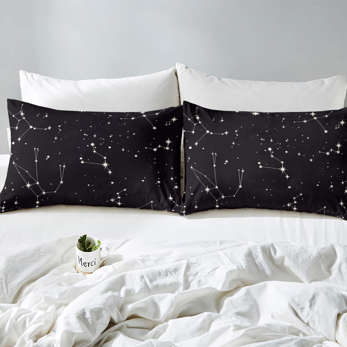 Galaxy Sheets Set Full Size for Kids Girls Boys Outer Space Starry Sky Bedding Set Teens Constellation Twinkle Stars Bed Sheet Set Microfiber Super Soft Breathable Black White Milky Way Bed Cover