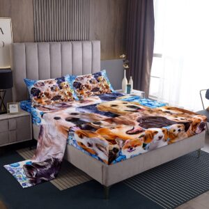 cute puppy dog bedding fitted sheet cartoon pet pug dog bulldog bed sheet set kids boys girls dog lover animal design bedding sheets various puppy bed cover bedroom collection 4pcs bedding full