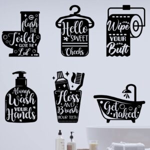 6 pieces bathroom wall decals sticker bathroom funny sayings quotes wall decor vinyl rules sign wall art decals for toilet bathroom laundry room shower room decoration